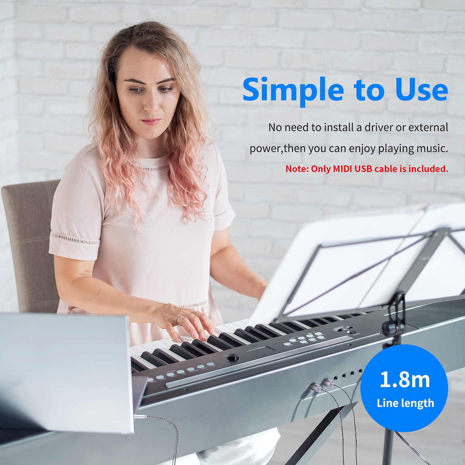 Neewer MIDI Cable, 5-Pin MIDI to USB Cable, MIDI Interface in-Out to USB Converter MIDI Adapter with Indicator for Piano Keyboard to PC Mac Laptop