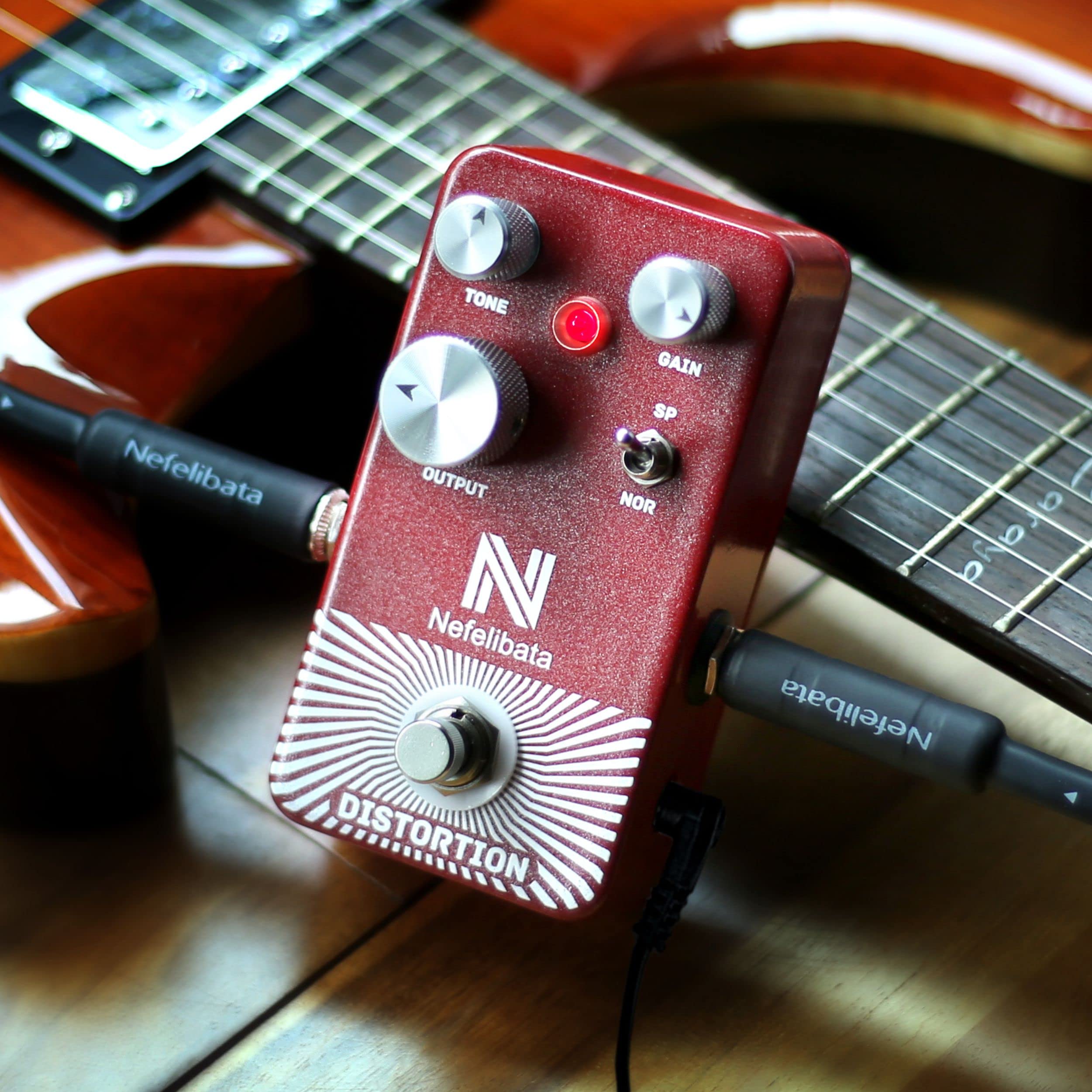 Nefelibata Distortion Electric Guitar Effects Pedal Handmade,Two Frequency Clipping Modes and True Bypass Design,Achieve CRUNCH/Delicate SOLO/Majestic Rock and Roll Distortion Tones -Red Metal Shell