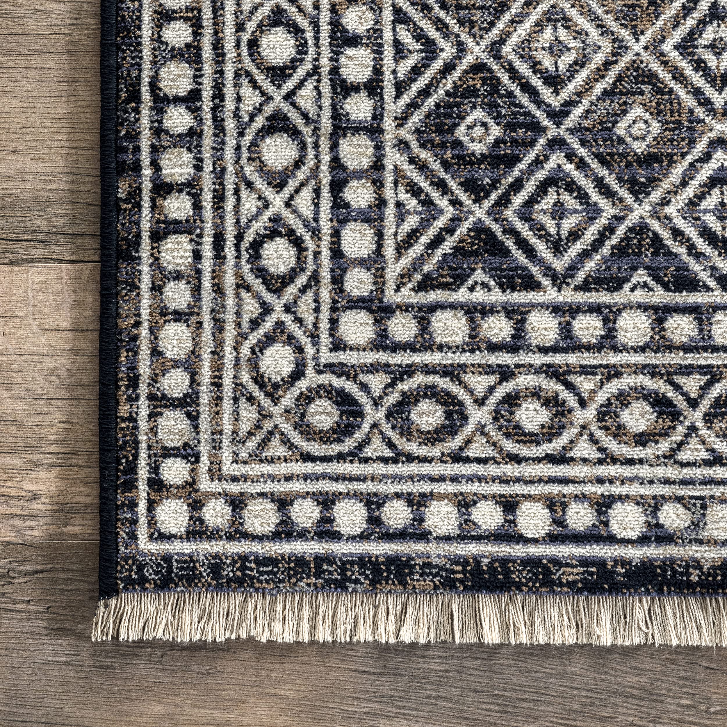 nuLOOM Fringed Performance Indoor Area Rug, Power Loomed, Easy Clean, Durable, Non-Shed, 8' x 10', Natalie Grey