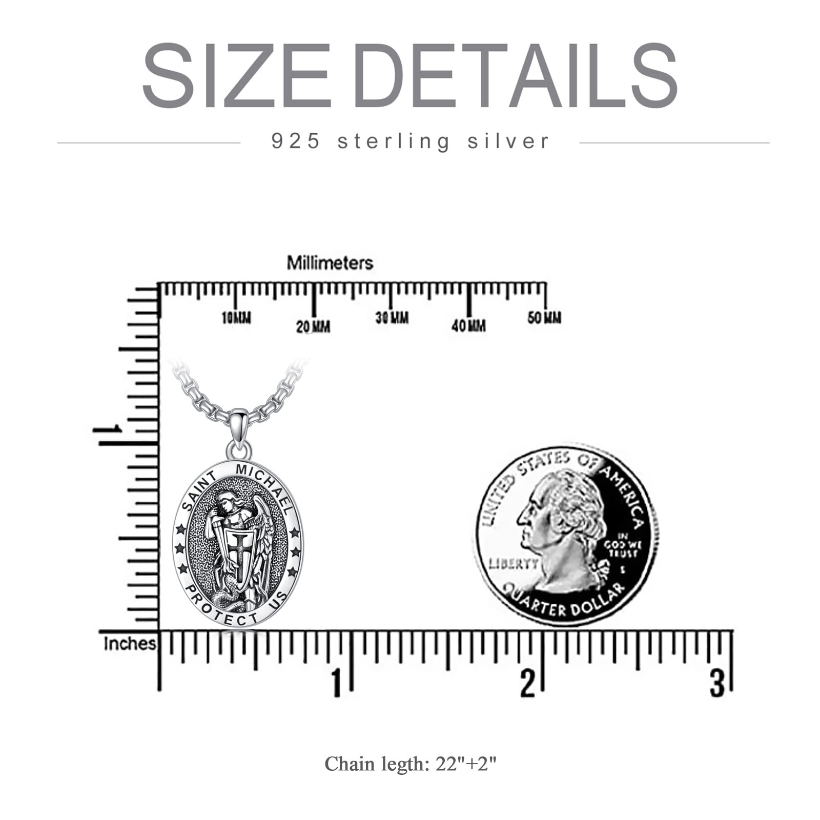 PDTJMTG 925 Sterling Silver St Michael/St Christopher Oval Round Medal Archangel Cross Necklace with 22”+2” Chain (A03-St Michael)
