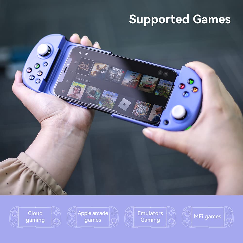 ShanWan Wireless Mobile Game Controller for Android/iphone, Phone Controller for Cloud gaming, Xbox Game Pass Ultimate, PS Remote Play, xCloud, Stadia, GeForce NOW, Luna, with LED Backlight and (Purple)