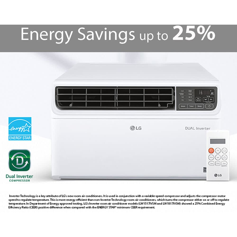 LG 14,000 BTU Dual Inverter Smart Window Unit Air Conditioner, Cools 800 Sq. Ft., Quiet Operation, Up to 25% More Energy Savings, ENERGY STARĀ®, works with LG ThinQ, Amazon Alexa and Hey Google, 115V