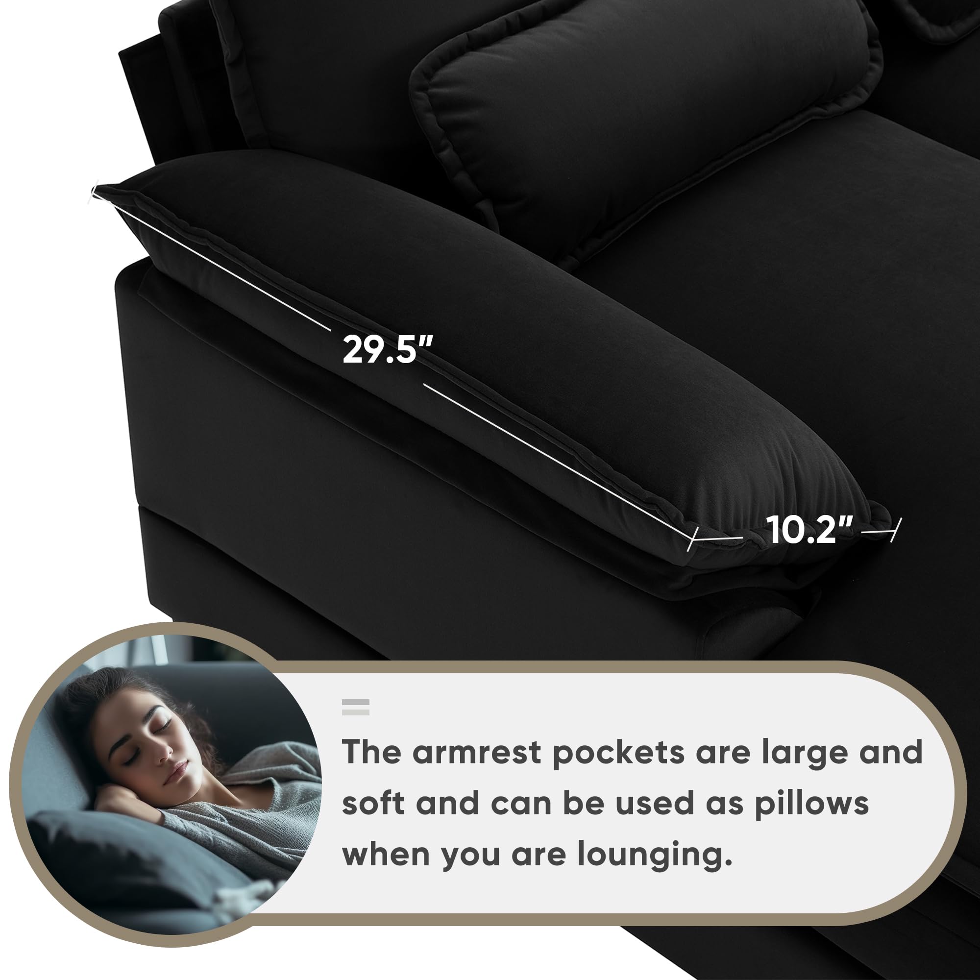 WIIS' IDEA 123" Modern Sectional Sofa Couch,U-Shaped Sofa with Console,Cupholders and USB Ports,6-seat Upholstered,Sleeper Couch Set with Chaise,Sectional Couches for Living Room,Apartment(Black)