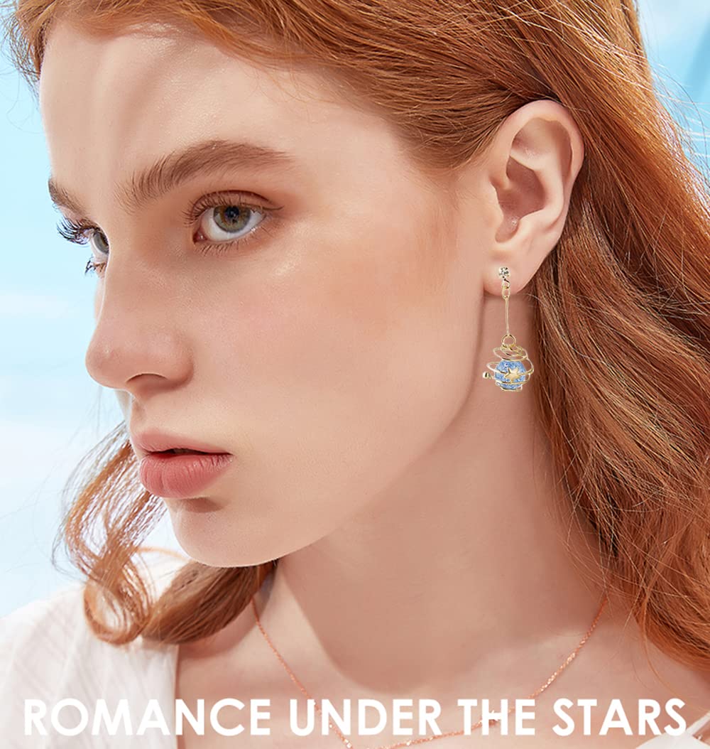 MOZAKA 18 Pairs Moon Star Dangle Earrings for Women Space Earth Planet Asymmetrical Drop Earring Set Butterfly Astronaut Spaceman Stud Earrings Jewelry Gift