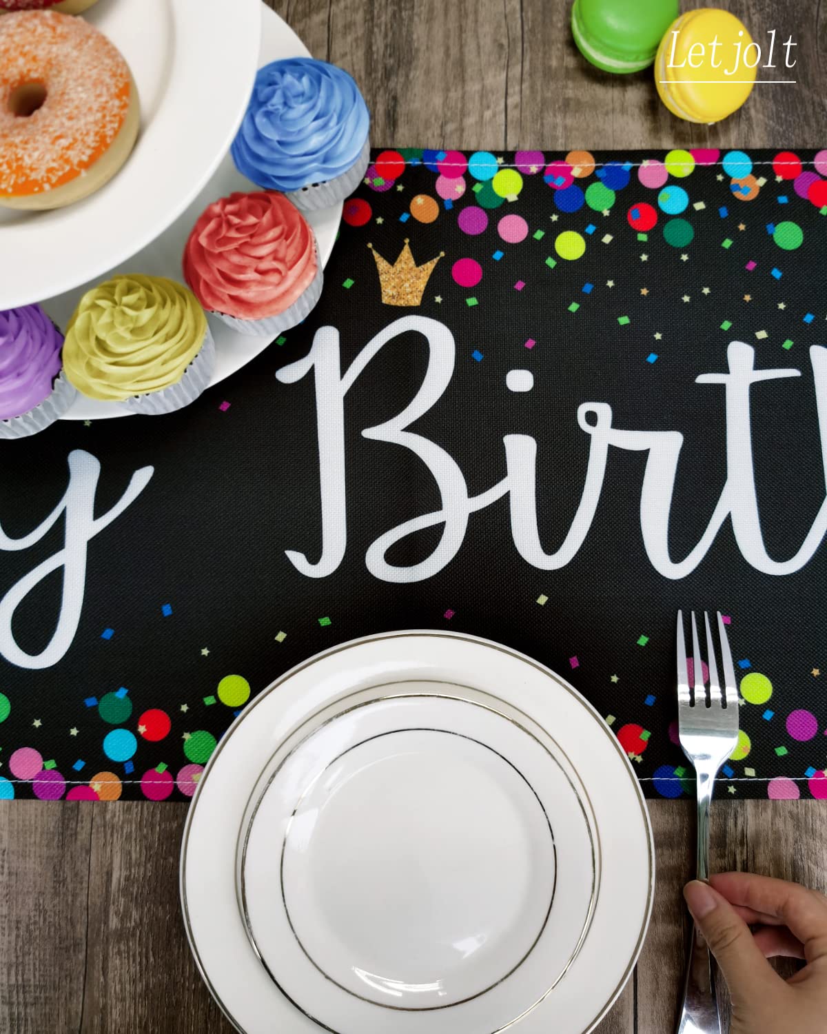Letjolt Happy Birthday Table Runner 72 Inches Celebrate Birthday Party Table Decor, Black