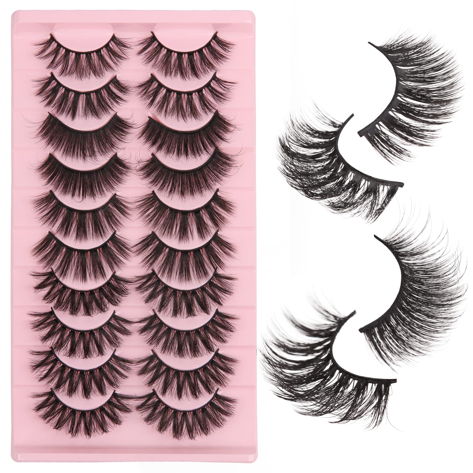 Suhome False Eyelashes Fluffy Wispy Fake Eyelashes Natural Look 10 Pairs Lightweight Cat Eye Faux Mink Lashes (F12)