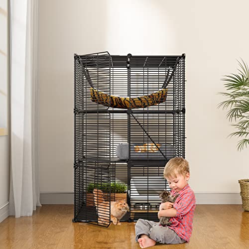 YITAHOME 3-Tiers Cat Cages DIY Catio Indoor Cat Enclosures Metal Cat Playpen with Free Hammock Ideal for 1-2 Cats
