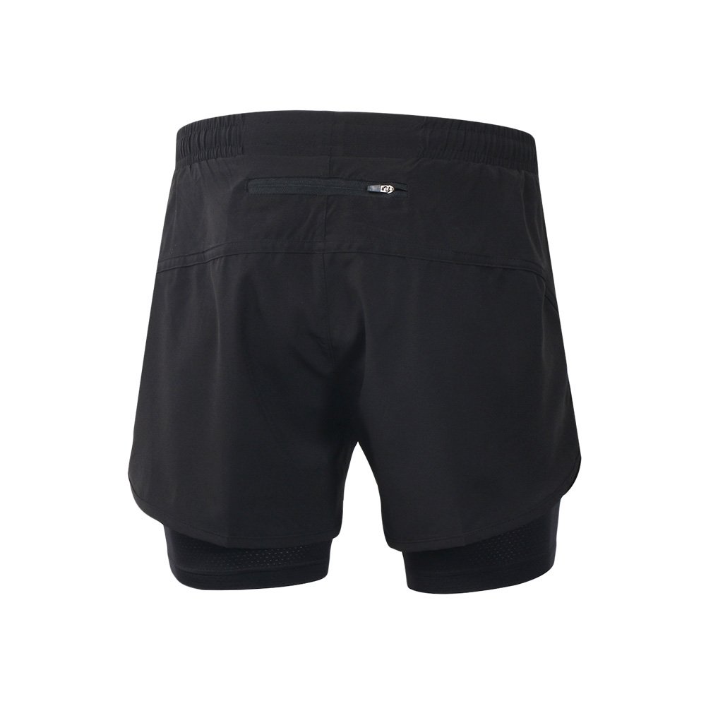 LIXADA Men's 2-in-1 Running Shorts Quick Drying Breathable Active Training Exercise Jogging Cycling Shorts (Black, L)