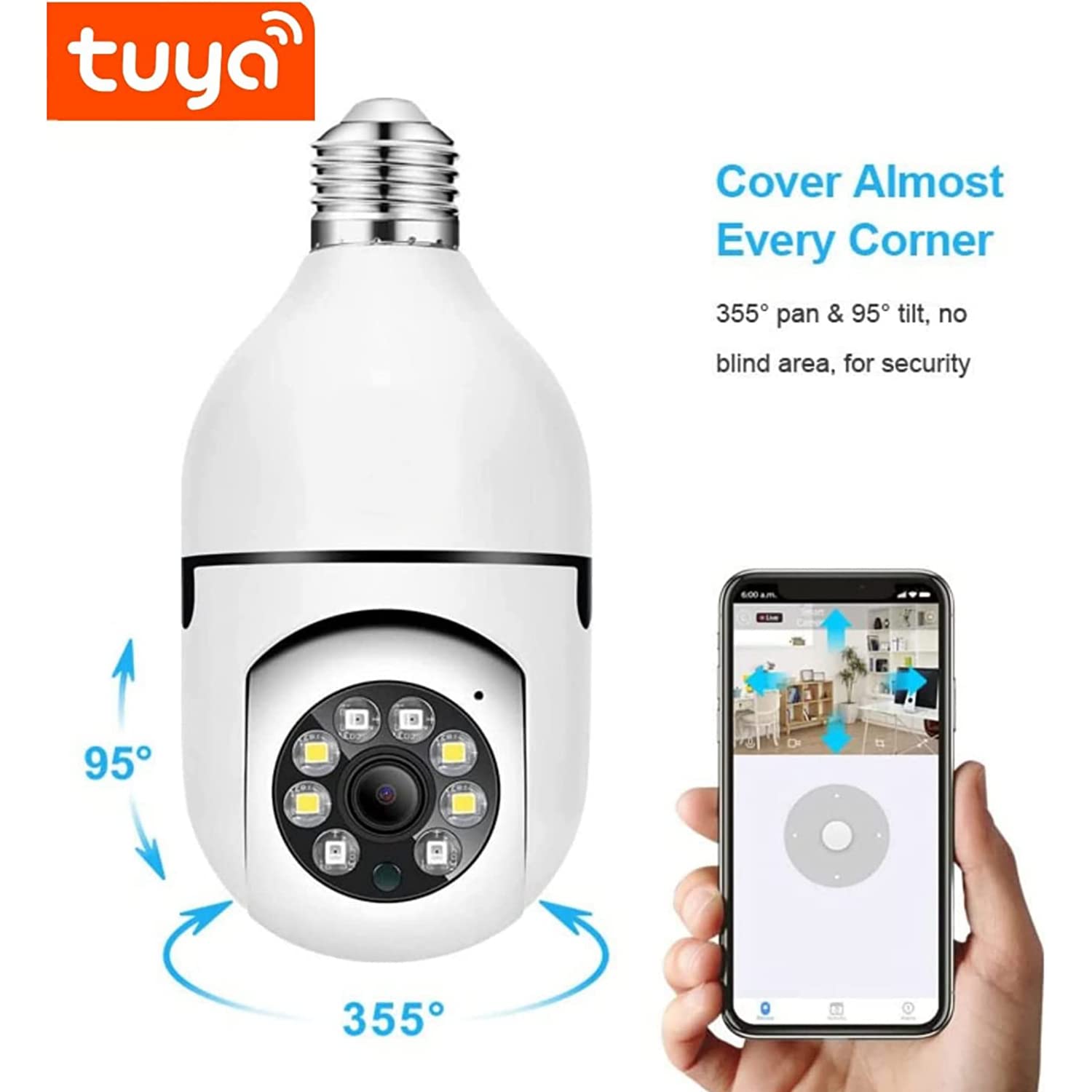 Light Bulb Security Camera, 5GHz 2.4GHz ,Degree Pan/Tilt Panoramic IP Security Camera, TUYA WiFi 1080P Smart Home Surveillance Cam with Motion Detection Alarm Night Vision Two Way Talk Indoor E27
