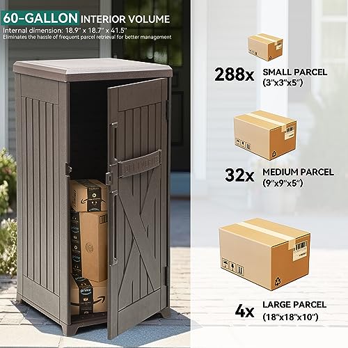 YITAHOME 60 Gallon Large Package Delivery and Storage Box with Lockable Secure, Double-Wall Resin Outdoor Package Delivery and Waterproof Deck Box for Porch, Curbside, 8.5 Cubic feet, Brown