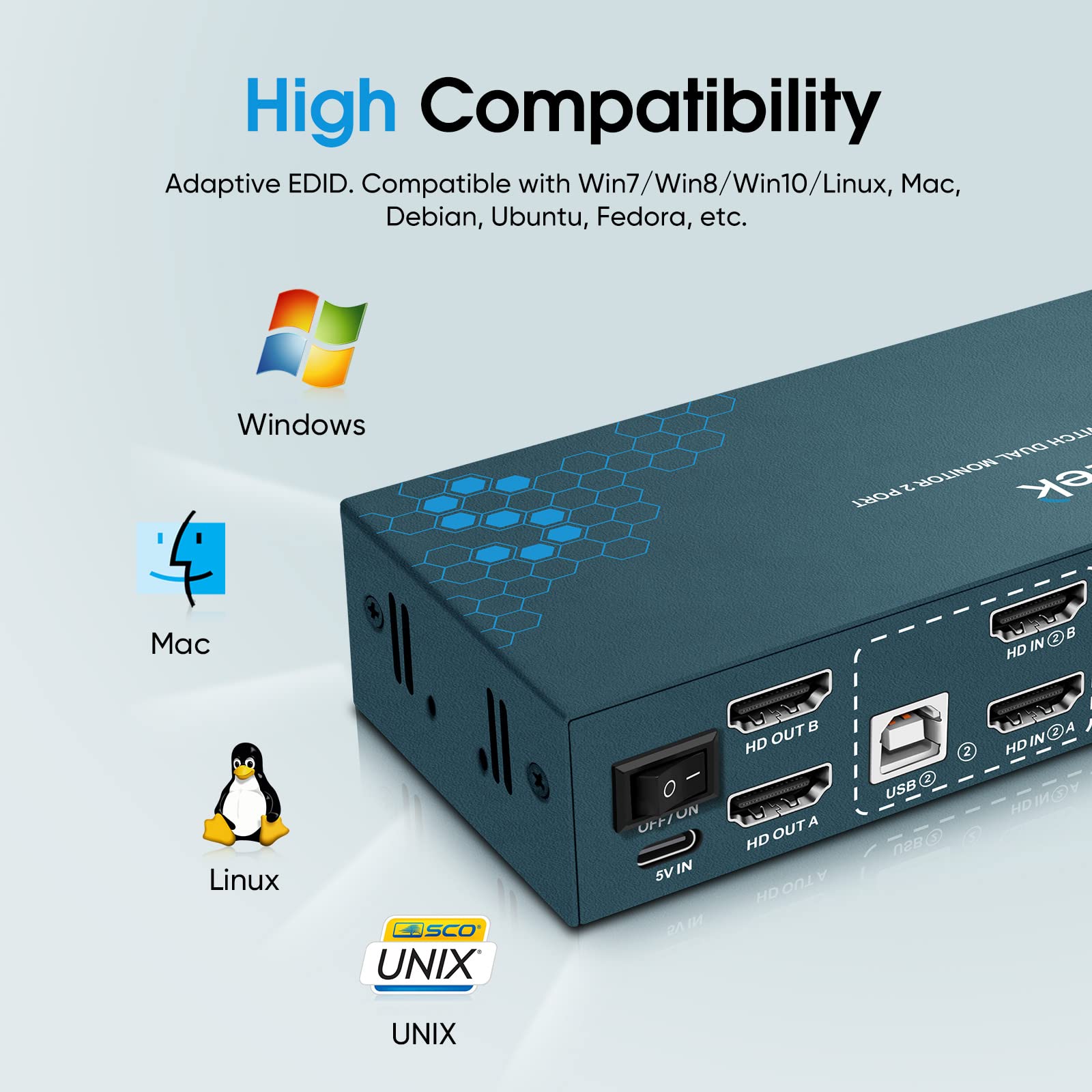 Steetek HDMI Dual Monitor KVM Switch 4K@60Hz, HDMI 2.0 2 Monitors 2 Computer KVM Switch, with USB 2.0 & USB 1.1 Ports, HDCP 2.2, Button Switch & Hotkey Switch