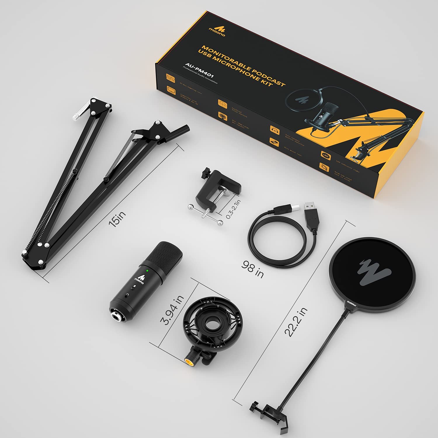 MAONO USB Microphone 192KHz/24Bit Zero Latency Monitoring AU-PM401 USB Computer Condenser Cardioid Mic with Mute Button for Podcasting, Gaming, YouTube, Streaming, Recording Music