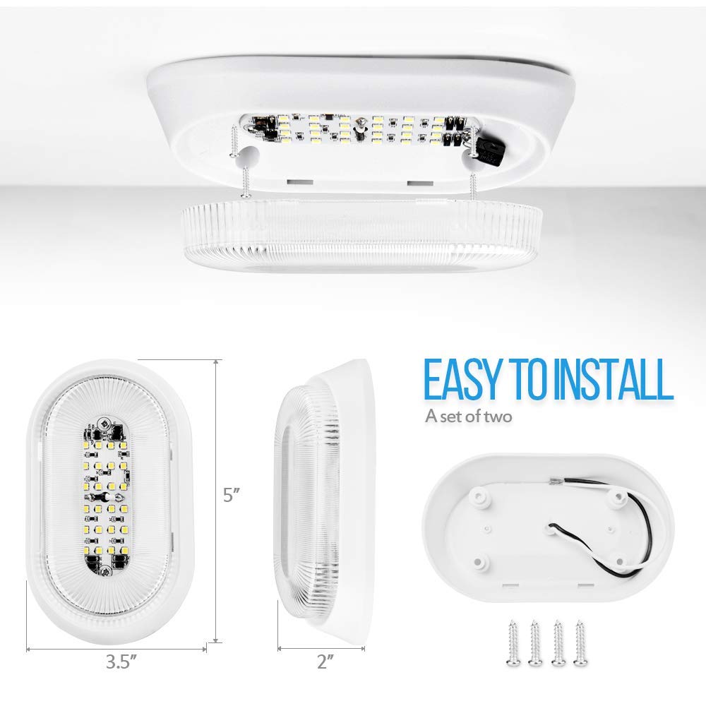 MICTUNING LED RV Exterior Porch Light/Interior Ceiling Dome Light 10-24V 360LM Utility for Trailer Camper Boat Caravan Motorhome Marine