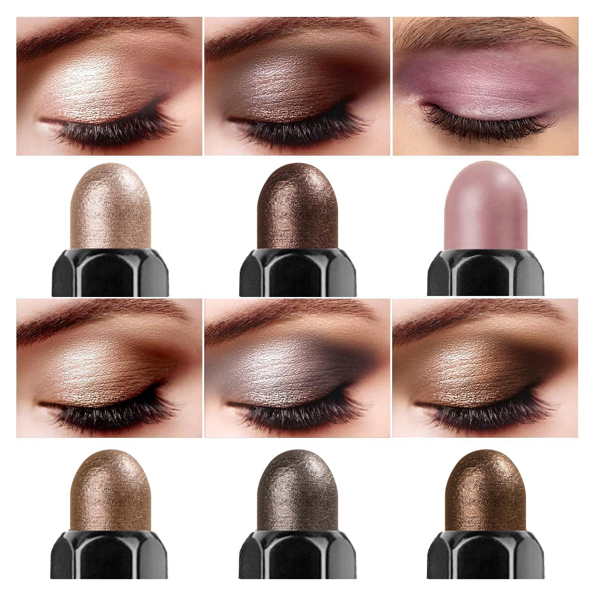 LUXAZA 6 PCS Olive Green Neutral Eyeshadow Stick Set, Cream Eye Shadow Pencil Makeup, Shimmer Matte Eye Pencil, Brightener Highlighter Eyeliner Crayon Make up - Fireflies Light