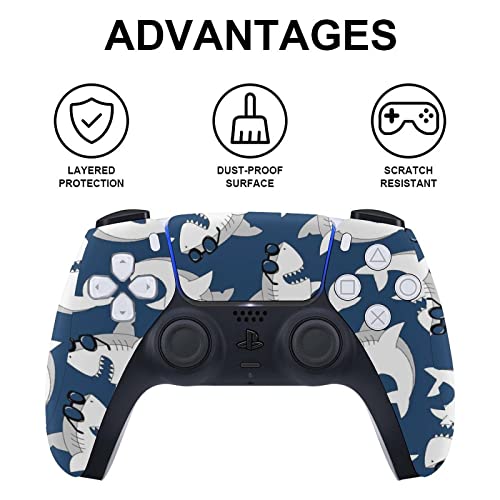 Shark with Glassses Print Full Protective Skin Cover Design Wrap Decal Sticker Compatible with PS5 Digital Edition Console and Controller