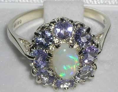 LetsBuyGold 925 Sterling Silver Natural Opal and Tanzanite Womens Promise Ring - Size 7.5