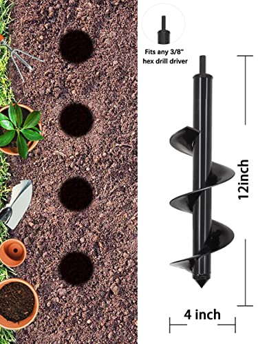 SYITCUN Auger Drill Bit for Planting - 4"X12" Heavy-Duty Garden Auger Spiral Drill Bit - Bulb Planter Tool & Auger Post Hole Digger - 3/8" Hex Drive Drill