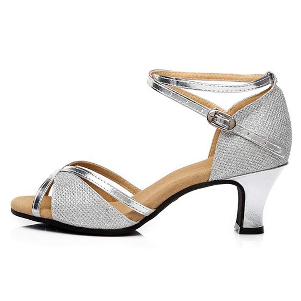 NLOMOCT Dance Shoes Size 5, Women's Latin Dance Shoes Satin Professional Ballroom Practice Performance Dance Shoes Silver