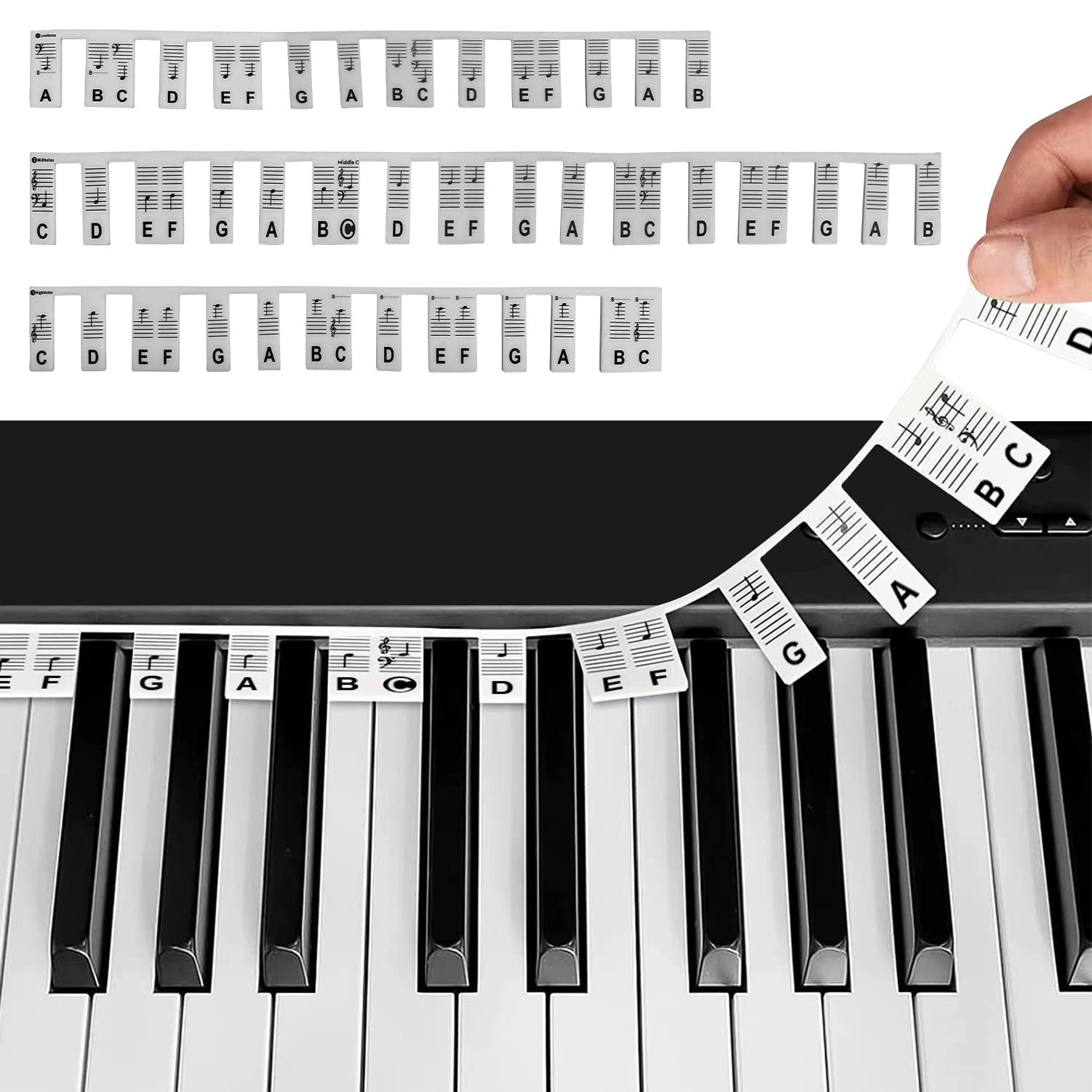Removable Piano Keyboard Note Labels, Reusable Piano Notes Silicone Strips 88-Key Piano Music Notes Letter Label Guide Without Stickers, A Great Learning Tool for Beginner Piano Player of All Ages