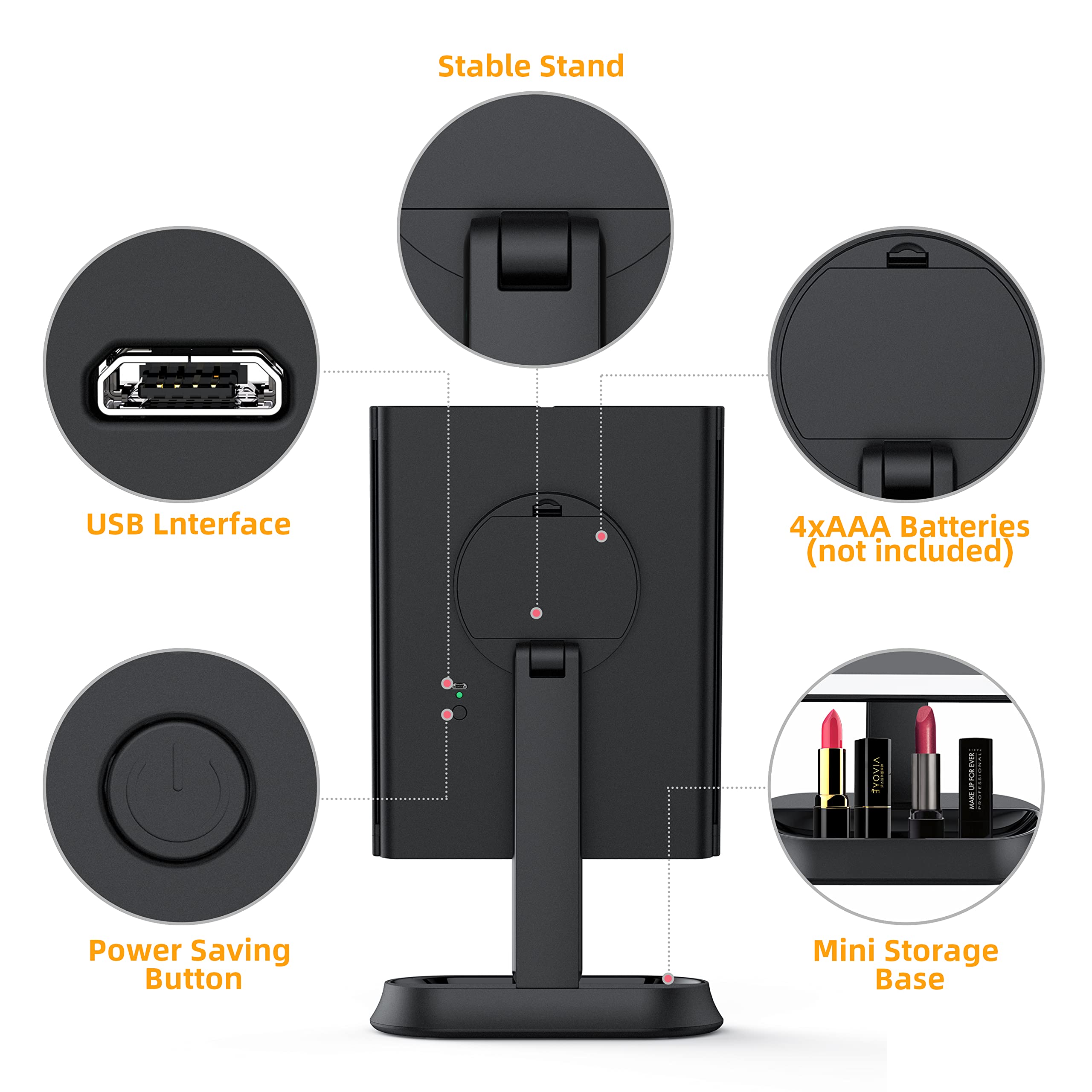 Makeup Mirror with Lights and Magnification, 1X/5X/7X Magnification, Trifold Makeup Mirror, Lighted Makeup Mirror, Smart Touch Screen, Portable Travel Make up Mirror, Women Gift (Black)