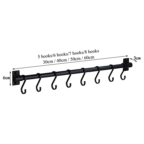YEAPA Kitchen Utensil Rack with Hooks Utensil Rail No Drilling Pot Pan Rack Wall Mounted Adhesive Black Space Aluminum for Cooking Accessories Kitchen Utensils,50cm (Size : 40cm)