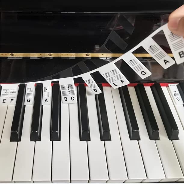 Removable Piano Keyboard Note Labels - Silicone Piano Notes Guide for Beginner, Piano Key Music Notes Letter Label Without Stickers for 88-Key Full Size, Reusable and Comes with Box (Black and White)