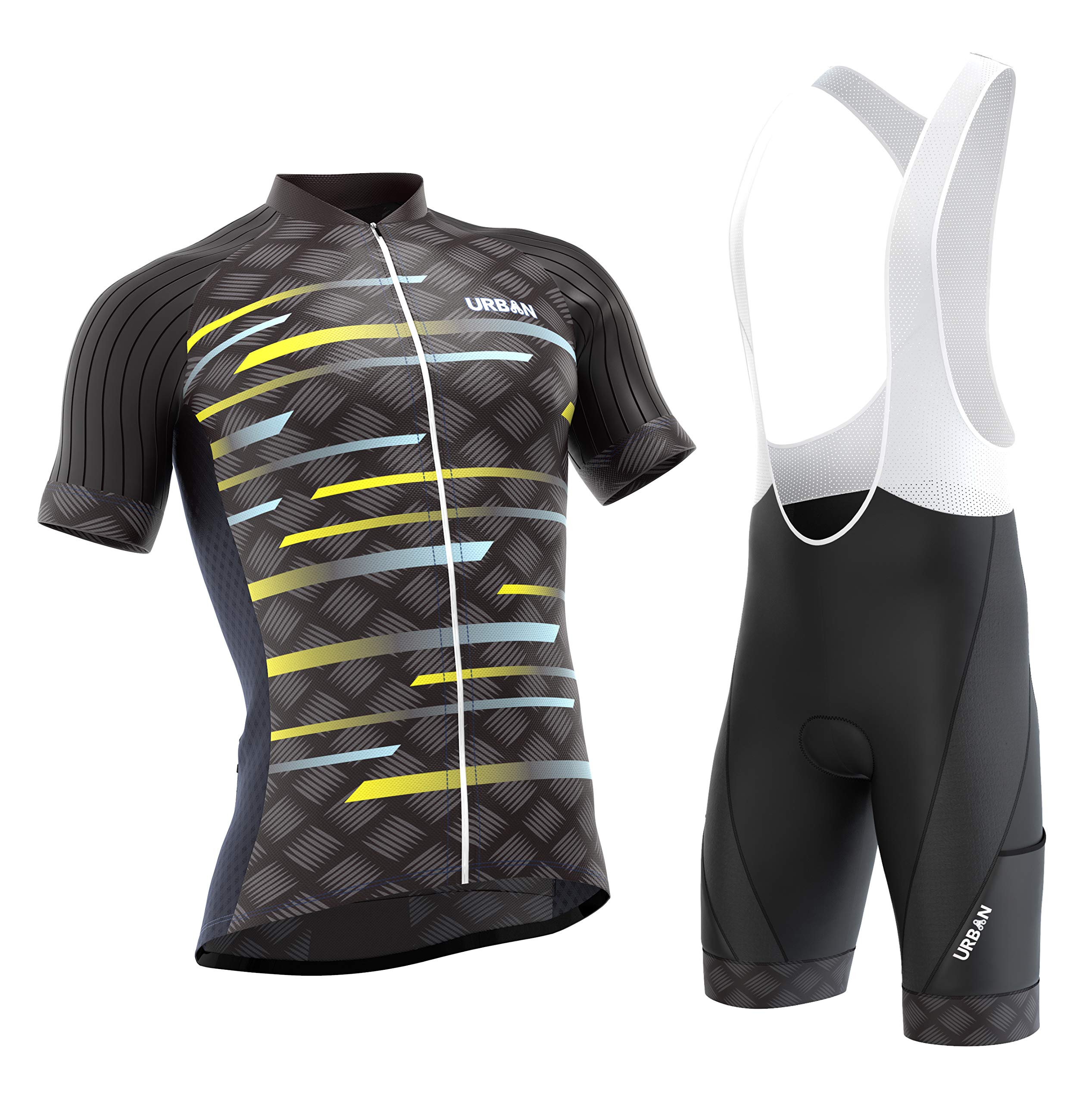 Men’s Pro Urban Cycling Short Sleeve Jersey, Bib Shorts, or Kit Bundle (Large, Carbide Black Jersey & Bib Shorts Set)
