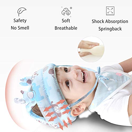 LEYY Baby Toddler Head Protector Upgrade Infant Safety Helmet Soft Head Protection Baby Helmet for Crawling Walking Breathable Headguard Protective Cute Hat (Blue Elephant(Mesh Inside))