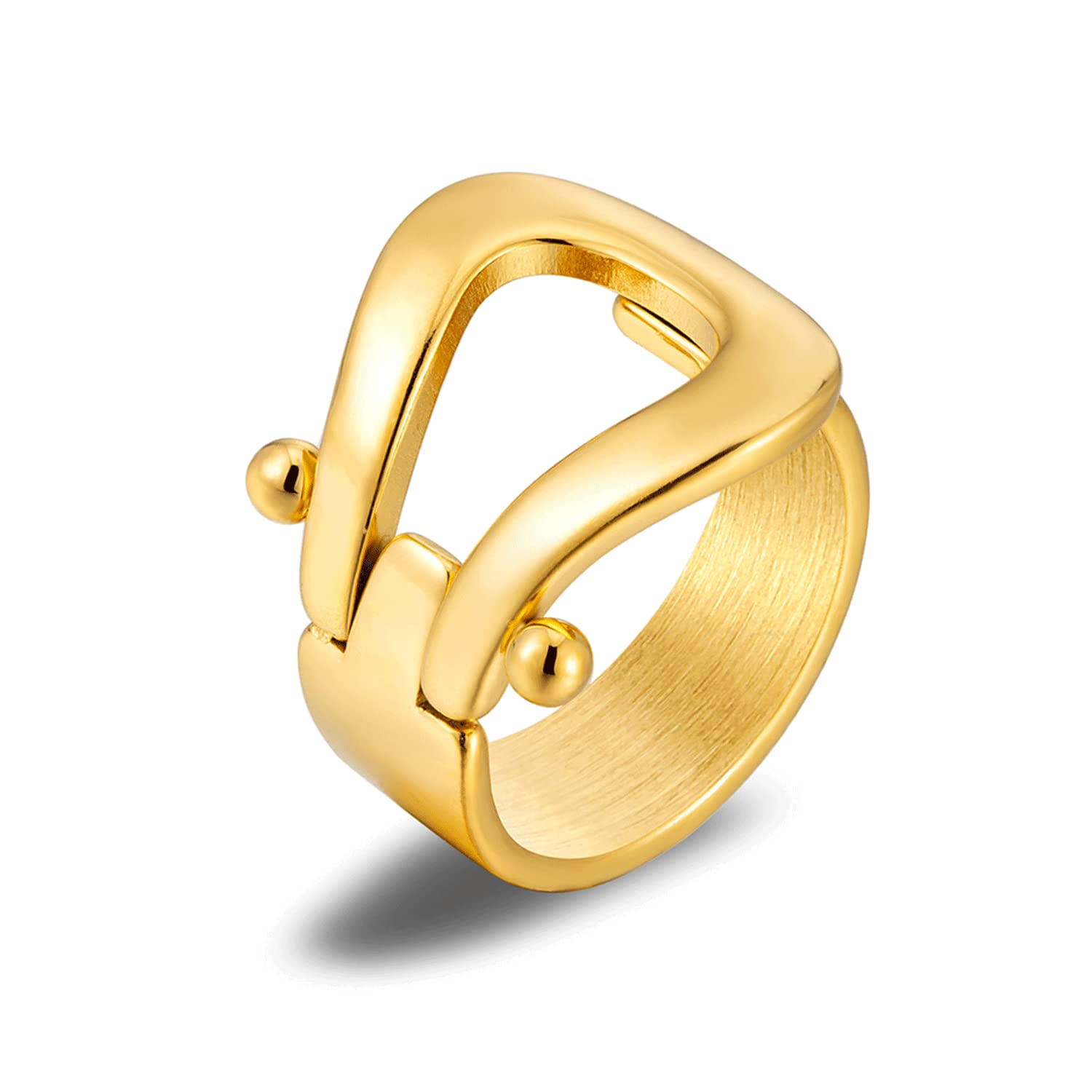 NORLSO 18K Gold Plated Hollow Ring Chunky Rings Wide Rings Simple Geometry Ring Horseshoe Ring Minimalist Statement Ring for Women Men (Gold)