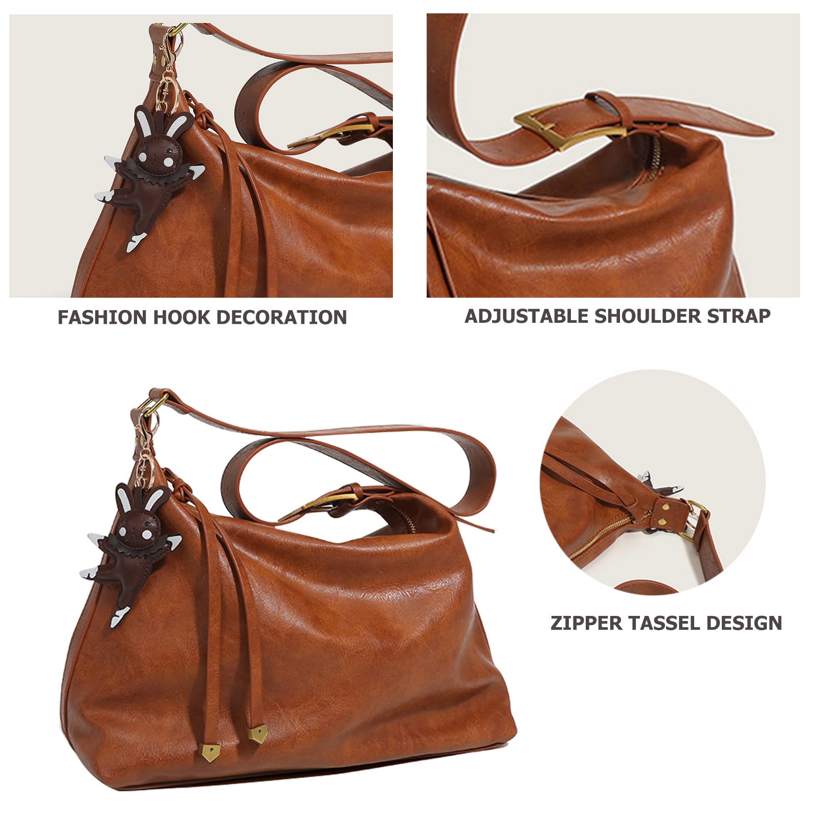 TUGONK Versatile Women's Shoulder Bag,Large Soft PU Leather Tote Handbags Hobo bags with Tassel Zipper