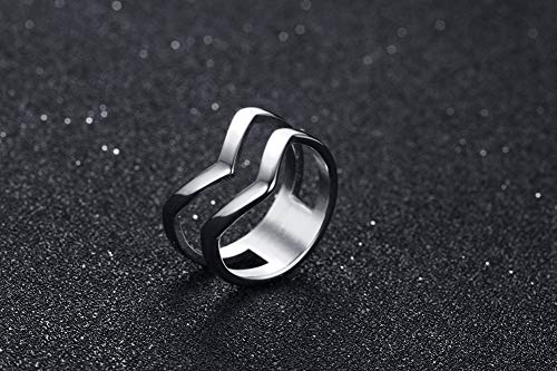 MEALGUET Chevron Ring Collection Stainless Steel Stylish Double Chevron V Stackable Ring Cocktail Knuckle Statement Rings for Women Girl,Size 7