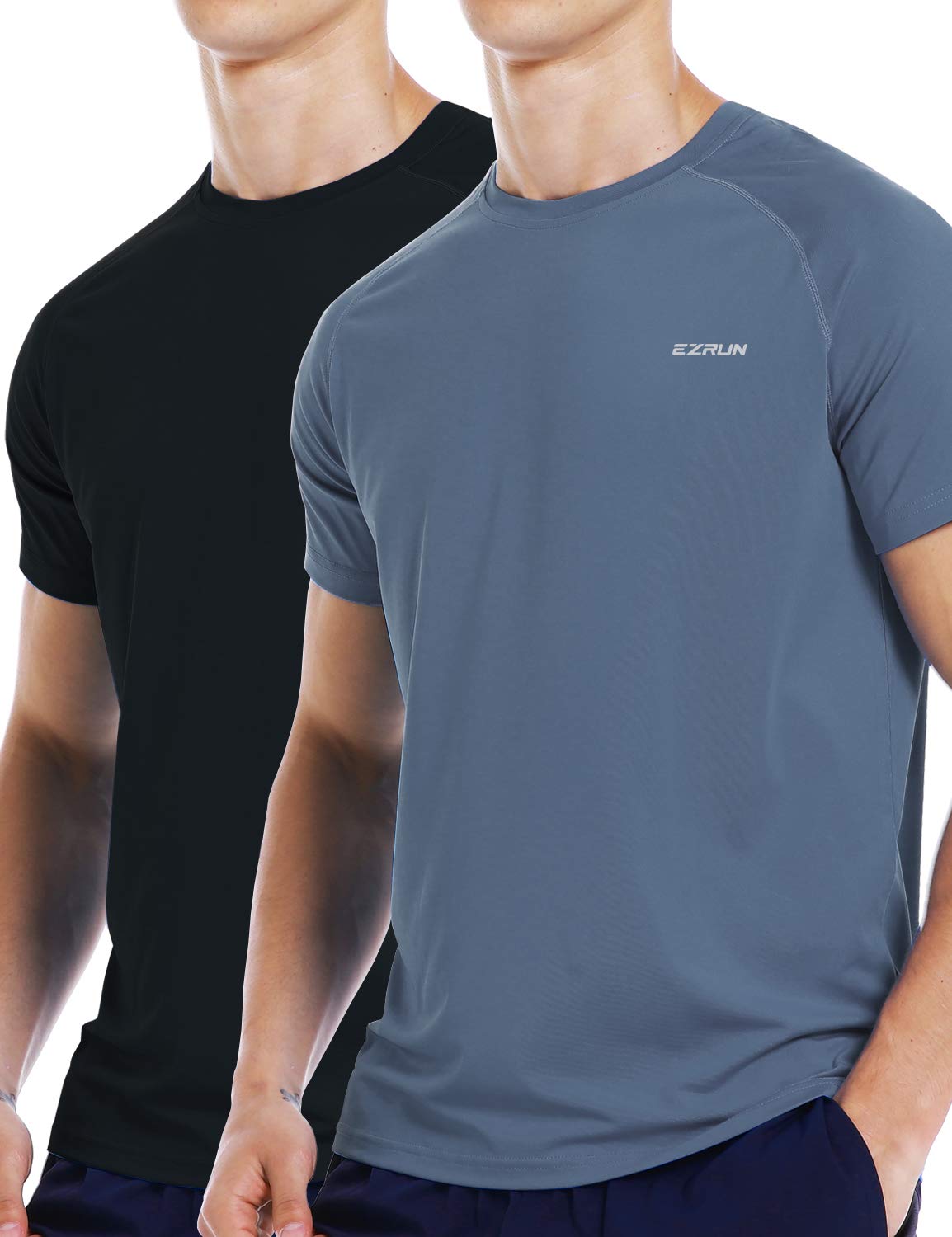 Mens Running Workout Short Sleeve T-Shirt Dry Fit Moisture Wicking Gym Athletic Shirts for Men(BlackGrey,L)