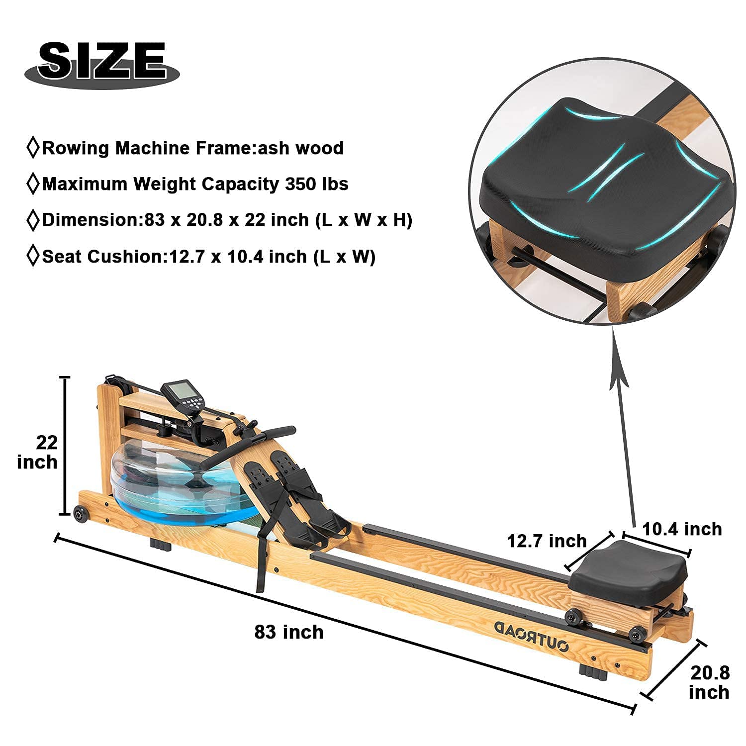 Max4out Water Rowing Machine with LCD Monitor, Adjustable Resistance Rower for Home/Gyms Use with Transport Wheels, Cardio Training Equipment for Full Body Exercises