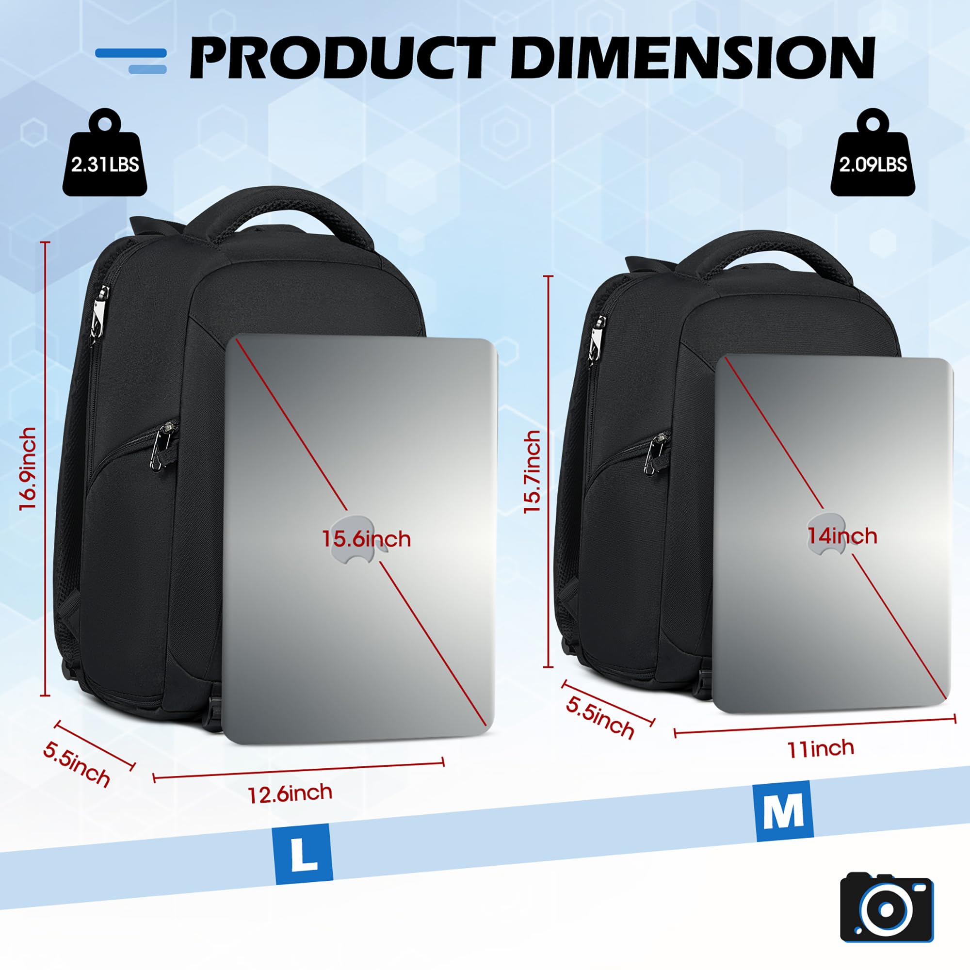 Lubardy Camera Bag Professional DSLR SLR Mirrorless Camera Backpack 15.6 Inch Waterproof Laptop Backpack Anti-Theft Camera Case with Rain Cover Large Capacity Photography Backpack for Men Women, Black
