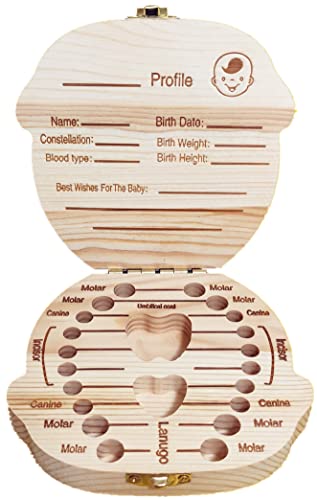 THINKELS-TECH Baby Tooth Box Wooden Kids Keepsake Organizer for Baby Teeth Cute Children Tooth Container to Keep the Childhood Memory (Boy)