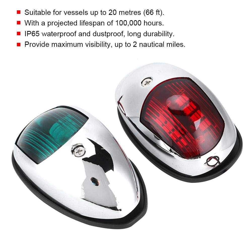 Navigation Light, 12V LED Marine Navigation Light IP65 Waterproof Green Starboards Red Port Lamp Side Mount for 20m Boat Maximum Boating Electrical Equipment