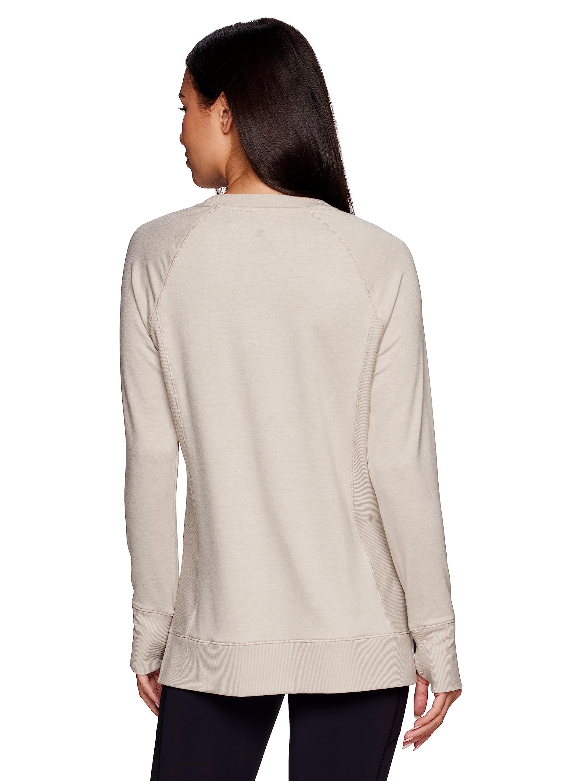 RBX Active Women's Yoga Tunic Sweater for Women Lightweight French Terry Sweatshirt Pullover Long Sleeve Top with Thumbholes, Ribbed Side Teal-Grey Heather S