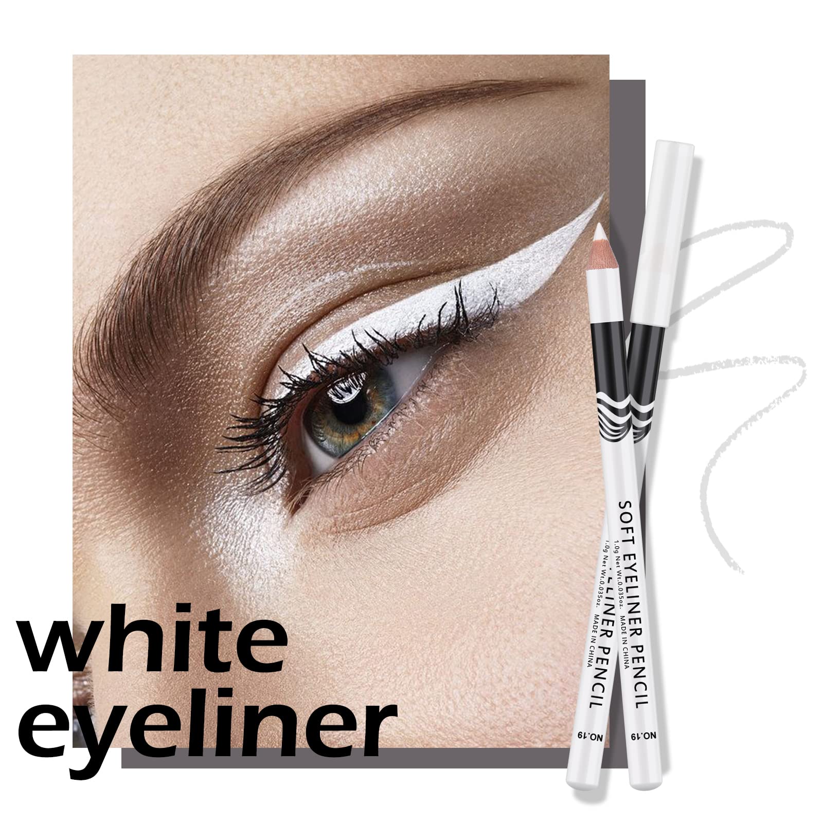 Ownest 12 Packs Professional Highlighter Eye Liner Pen, Soft Strokes Easy to Color Eyeshadow Pencil, Waterproof, Long lasting, White Eyeliner Pencil Makeup