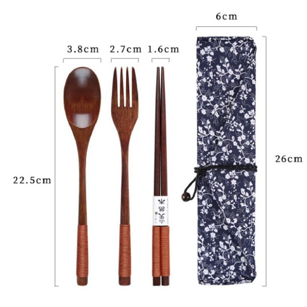 Leadigol Wooden Fork and Spoon Chopsticks Tableware Kitchen Dinnerware Set With Cloth Bag Travel Gift Cooking Tools Portable Flatware Bags