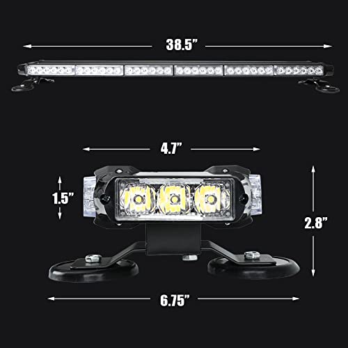 NO. 32 38.5" 78 LED Emergency Strobe Light Bar Double Side Flashing High Intensity Emergency Hazard Warning Flash Strobe Light with Magnetic Base for Safety Construction Vehicles Tow Trucks
