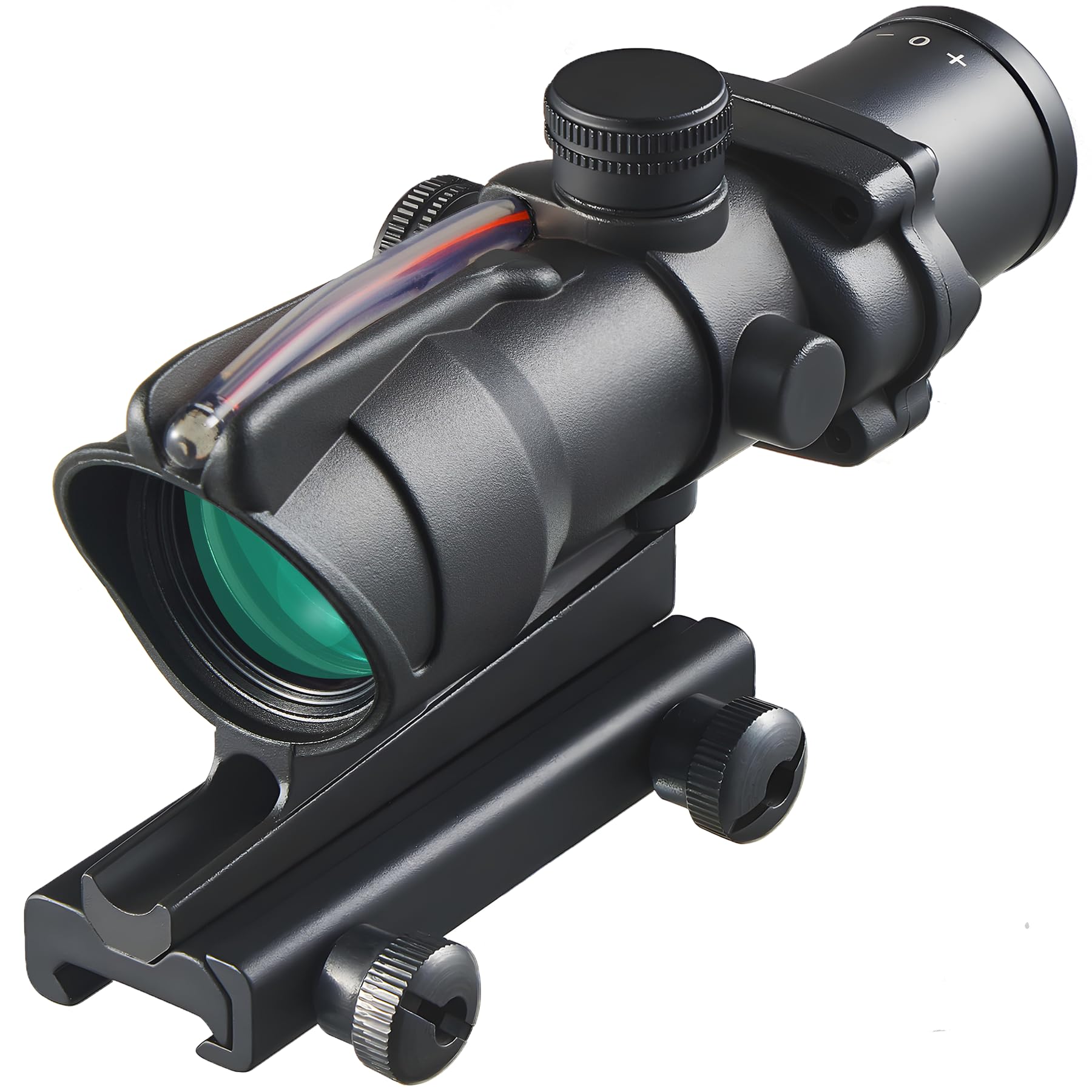 LECPECON 4X Prism Scope Optical Sight Red Fiber Reticle Sights Black