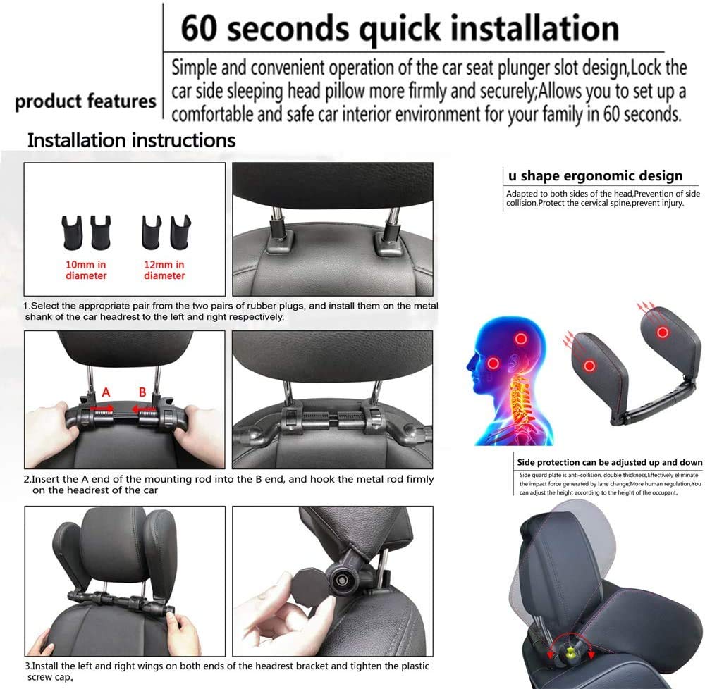 LUOWAN Adjustable Leather Road Pal Headrest Pillow for Car Seat, Sleeping Head Neck Support Side Cushion for Long Road Trip Nap