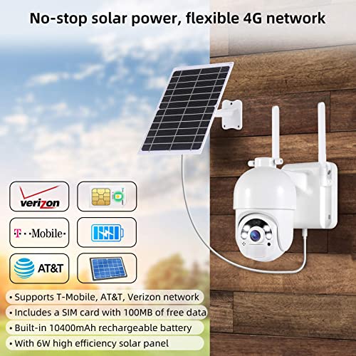Yeoman 4G LTE Cellular Security Camera Outdoor, Wireless 2K Video Trail Cam, Pan Tilt 360°View, PIR Spotlight Color Night Vision, Solar Battery Powered, No Wi-Fi, SIM Card Included