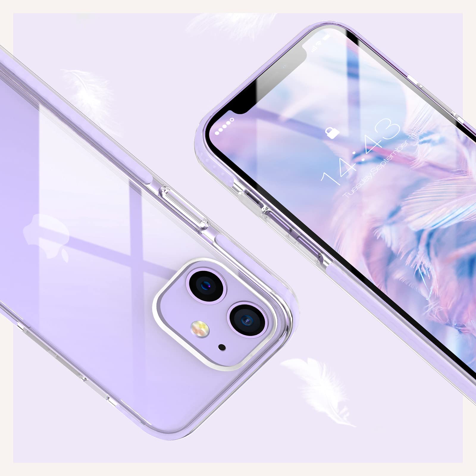 MATEPROX Compatible with iPhone 12 Pro Case and iPhone 12 Cases Clear Thin Slim Crystal Transparent Cover Shockproof Bumper Case(Light Pink)