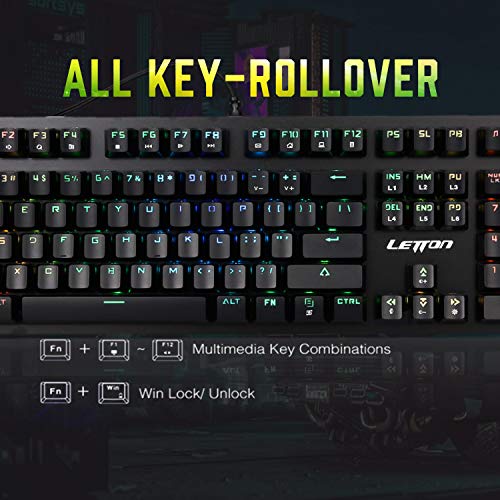 Mechanical Gaming Keyboard and Mouse Combo, Blue Switch Full Size Wired Gaming Keyboard with Colorful Backlit, 1600 DPI Gaming Mouse for Windows PC Gamers
