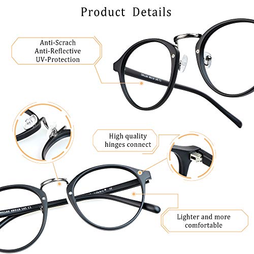 LifeArt Blue Light Blocking Glasses, Anti Eyestrain, Computer Reading Glasses, Gaming Glasses, TV Glasses for Women Men, Anti Glare (Black, 1.75 Magnification)