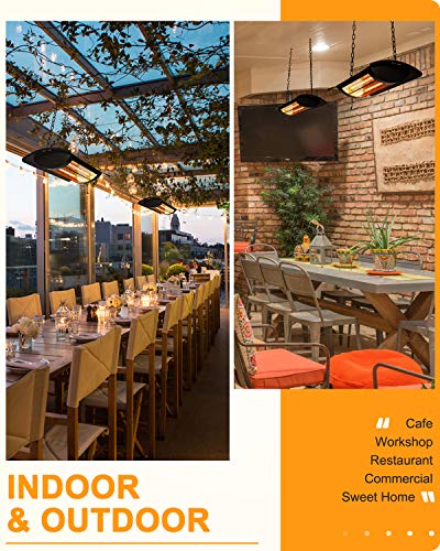 Star Patio Electric Patio Heater, Outdoor Heater, 750W/1500W Ceiling Infrared Heater with Rectangular Shape, Black, Silent Heating Hanging Patio Heater, IP44 Waterproof Outdoor Heaters, STP2066-C