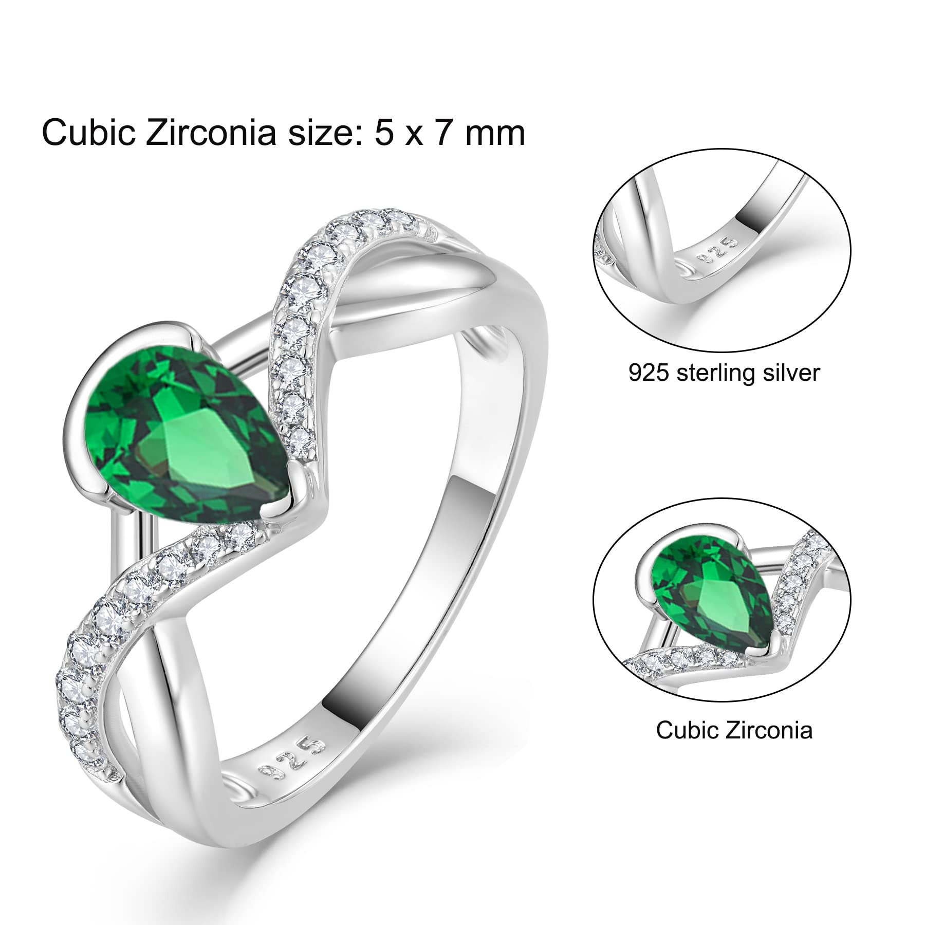 SIYELE Birthstone Infinity Ring 925 Sterling Silver Promise Rings for Her Engagement Wedding Jewelry Size 5-10