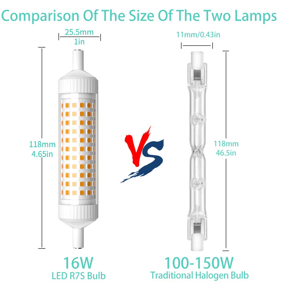 R7s LED 118mm, R7S 118mm LED Lamp, 20W J Type 118mm Dimmable Light Bulbs, 150W Halogen Bulb Equivalent for Flood Light Security Light, 2200LM, Warm White 3000K (2-Pack)