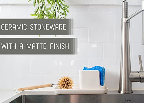 Nat & Jules Kitchen & Bathroom 8 x 4.5 Ceramic Sink Caddy Set of 2 - Stylish Household Essentials for Organization and Storage for Shower, Mudroom, Bath & Kitchen Counter Sink, Cream